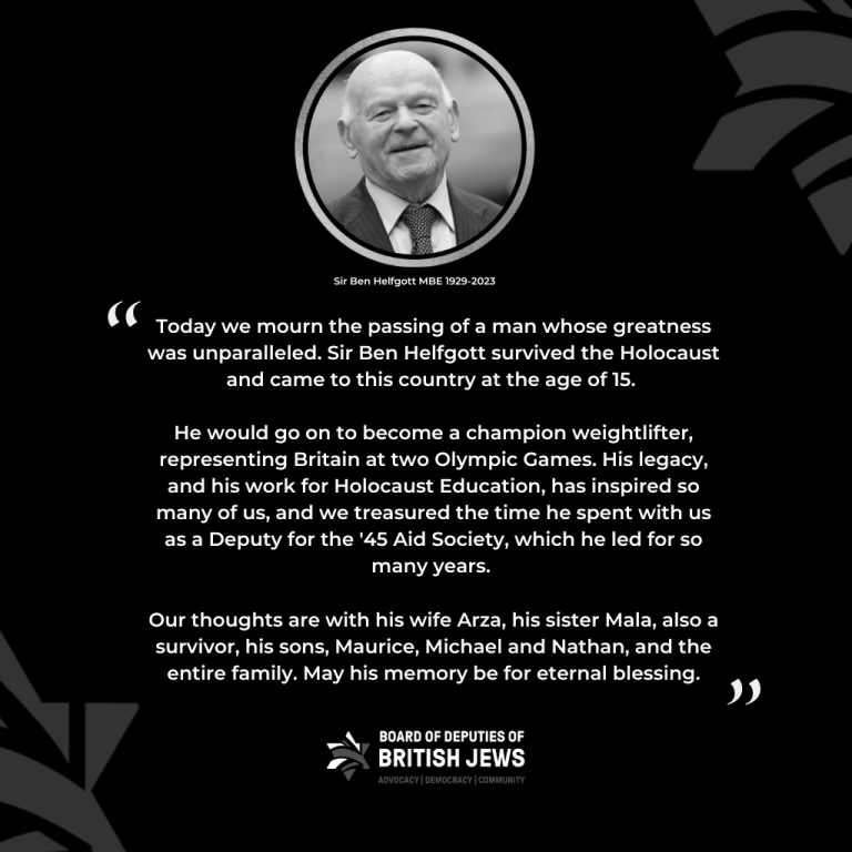 The Board mourns the passing of Holocaust survivor Sir Ben Helfgott