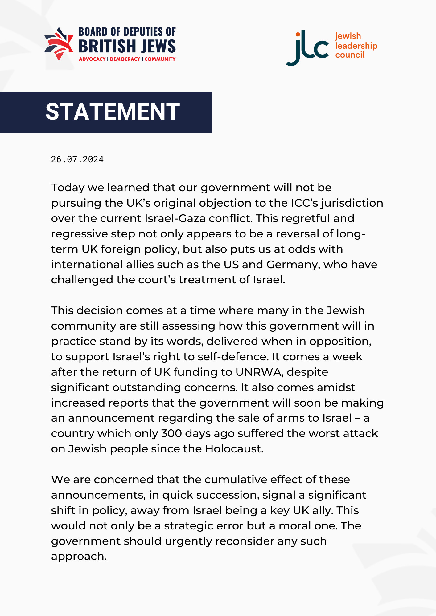Board of Deputies & Jewish Leadership Council Joint Statement on UK ...